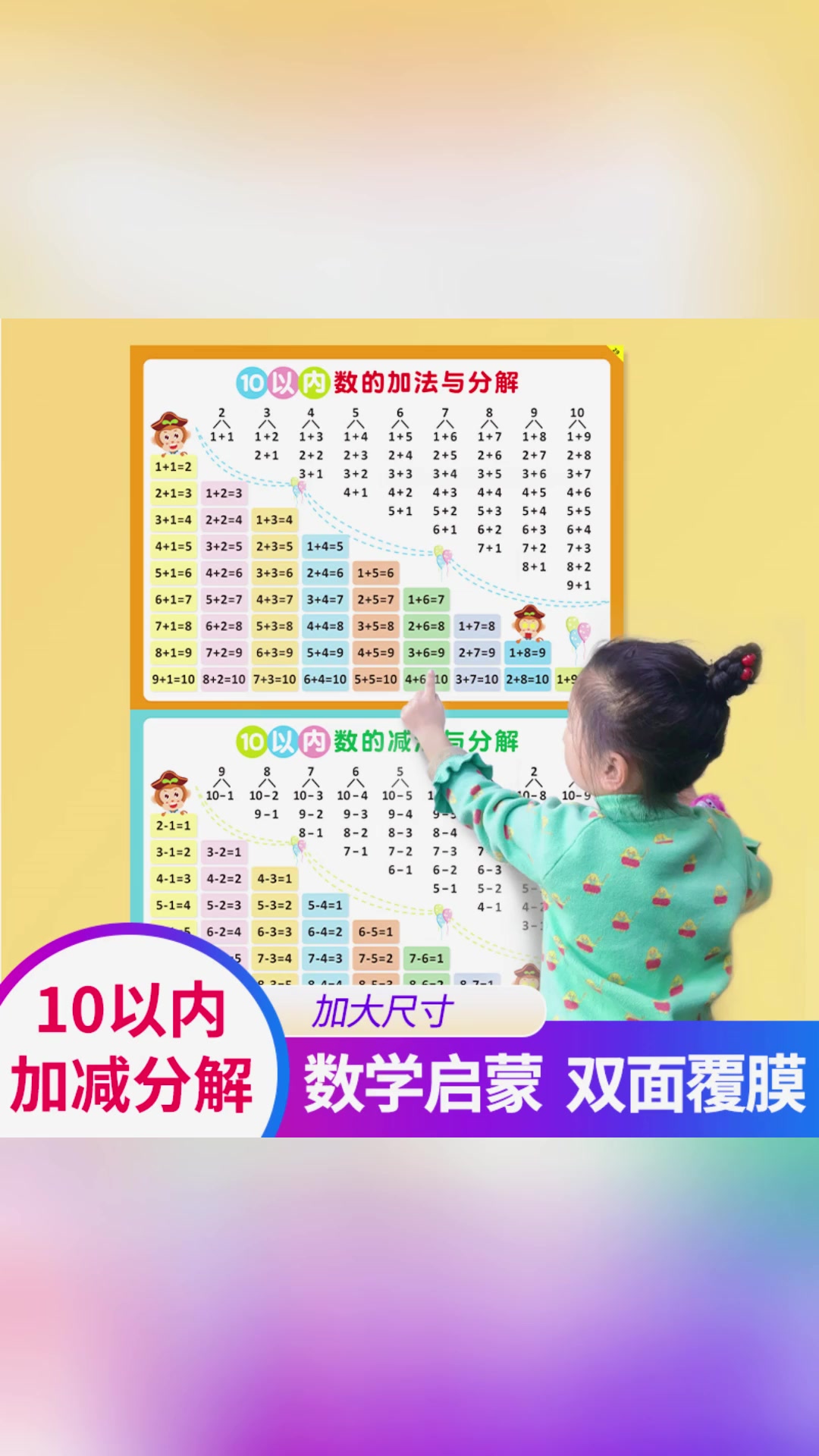 10幼儿童20以内加减法口诀表一年级加法减法挂图覆膜纸质#幼儿加减...