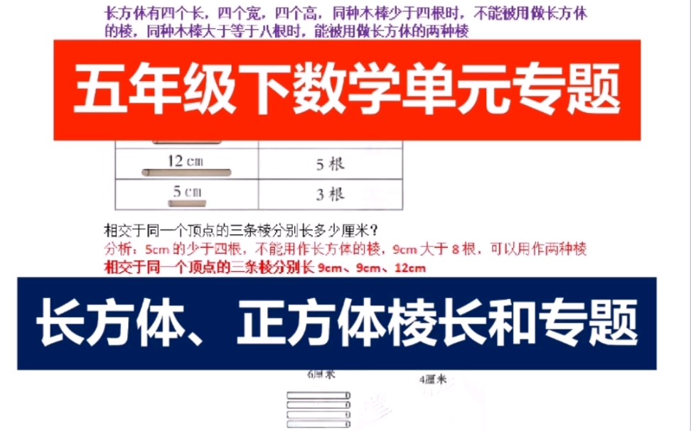 五年级下册数学单元专题长方体正方体棱长和专题