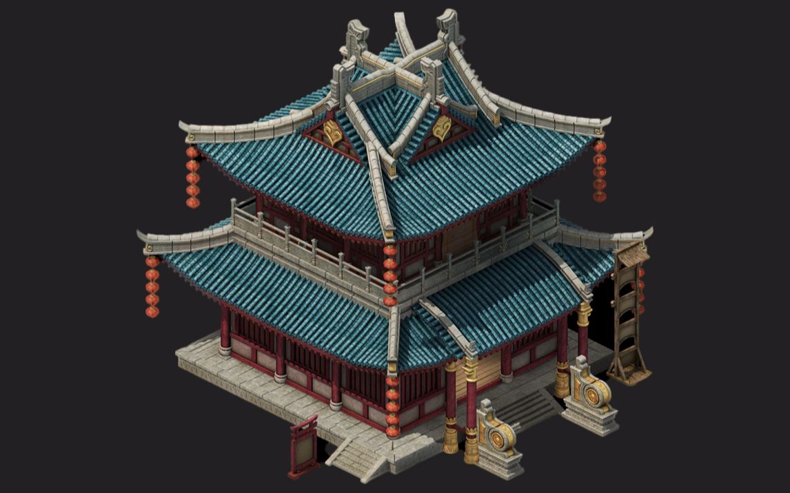 【3dmax建模】古风房子建筑模型制作,新手也能学的古风场景建模案例!