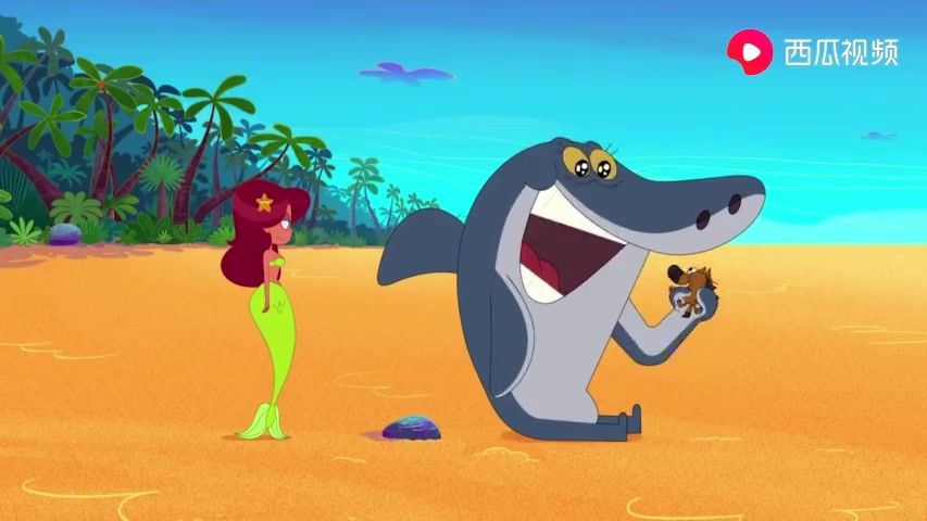 搞笑狗狗动画片:狗狗要抓美人鱼,每每不成功,鳄鱼当狗狗保镖
