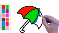 亲子简笔画,画一把漂亮的雨伞,涂上色彩鲜艳的颜色!