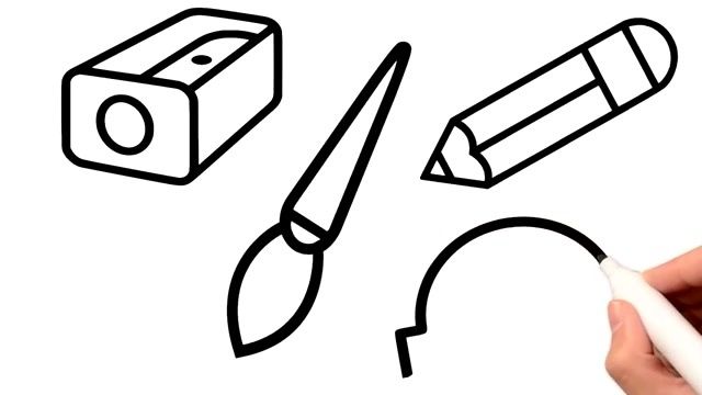 儿童简笔画:铅笔尺子橡皮擦