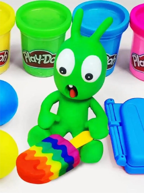 绿泥人利用橡皮泥,制作彩色雪糕,它最后能成功吗