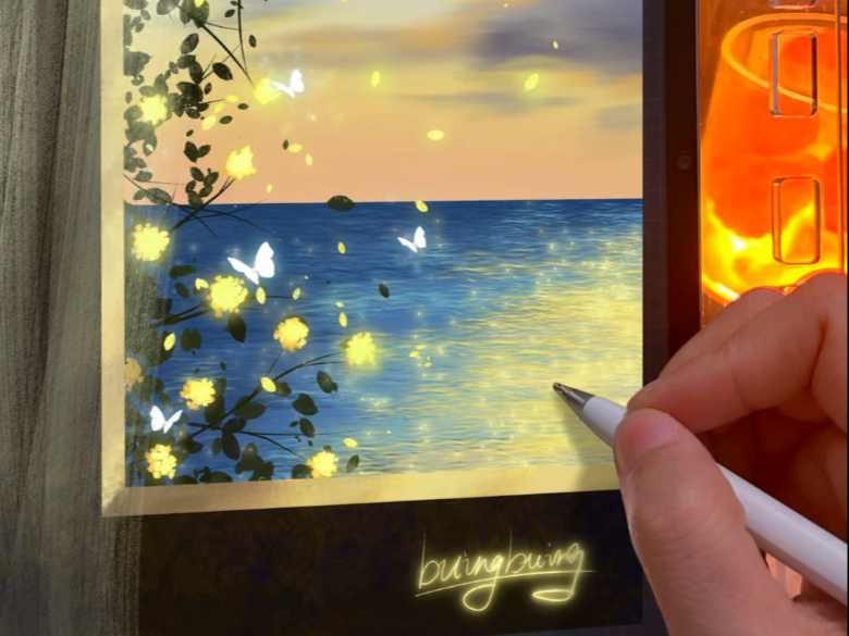 画世界pro零基础绘画教程,今天画窗外海景