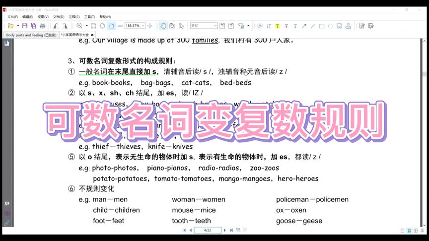 小学基础知识,名词篇,可数名词变复数规则,同学们带好笔记本