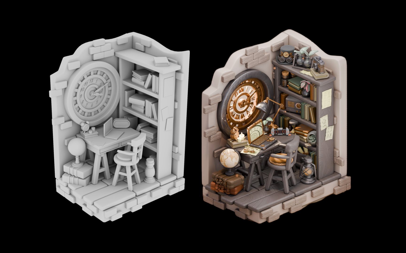 【Maya场景建模】2小时教会你肝建模作业,迷你场景建模案例思路详解...