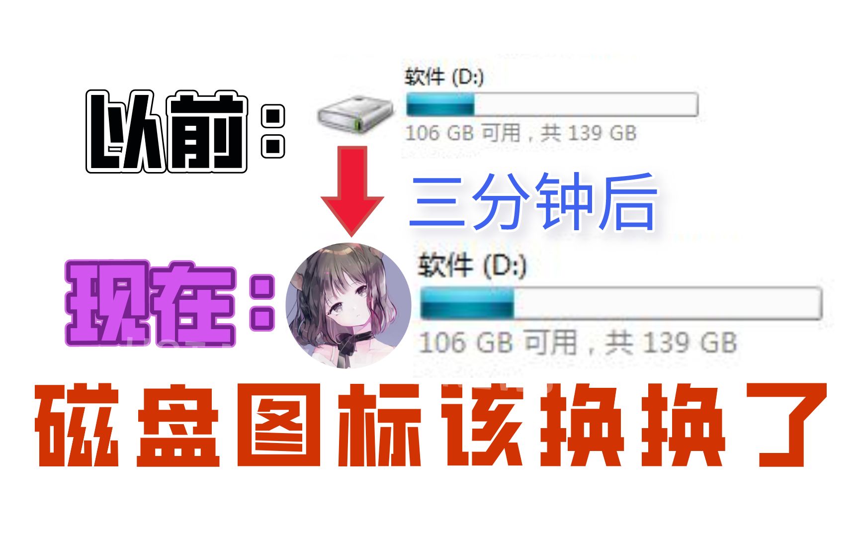 三分钟更换电脑磁盘图标,果然还是姐姐好看!