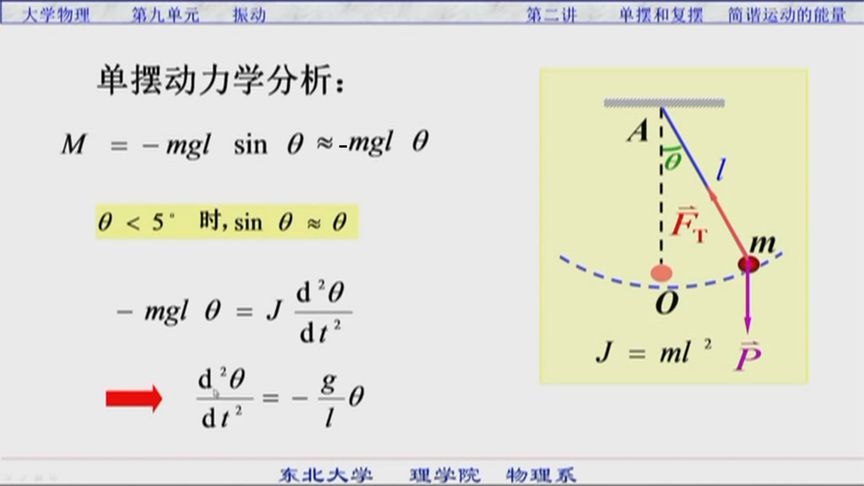 【东北大学:大学物理】-第94集-单摆和复摆 简谐运动(上)