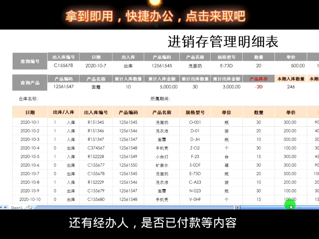 Excel表格分享,进销存管理明细分析表