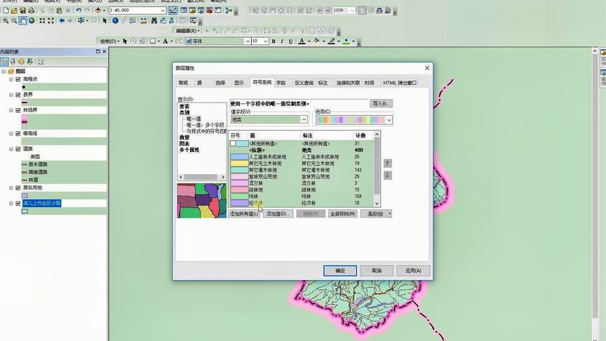 ArcGIS设置林地林业现状小班图层符号343-7