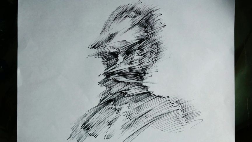 【钢笔画】一纸涂鸦,在大风中可以偷懒描五官,你说画画简单么