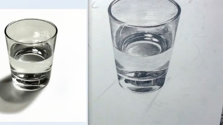 【素描】教大家画一个非常简单的玻璃杯,绘画小白看了也能学会!