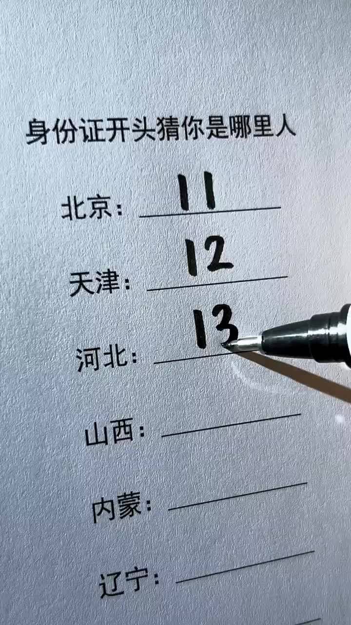 身份证号码开头数字猜你是哪里人