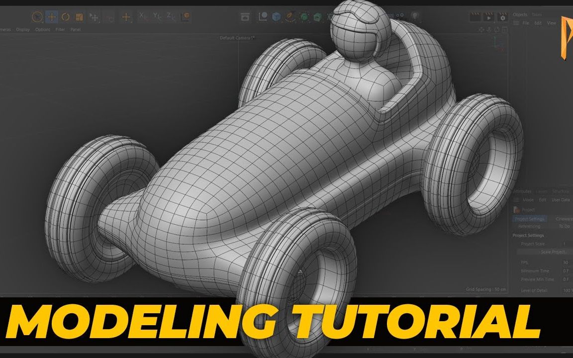 C4D 玩具车工业产品硬表面建模教程(中英文字幕)