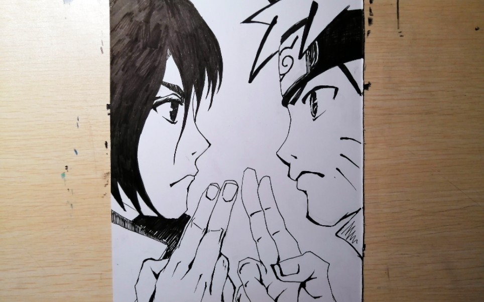 【勾线笔】给我一首歌的时间画出火影忍者漩涡鸣人和宇智波佐助