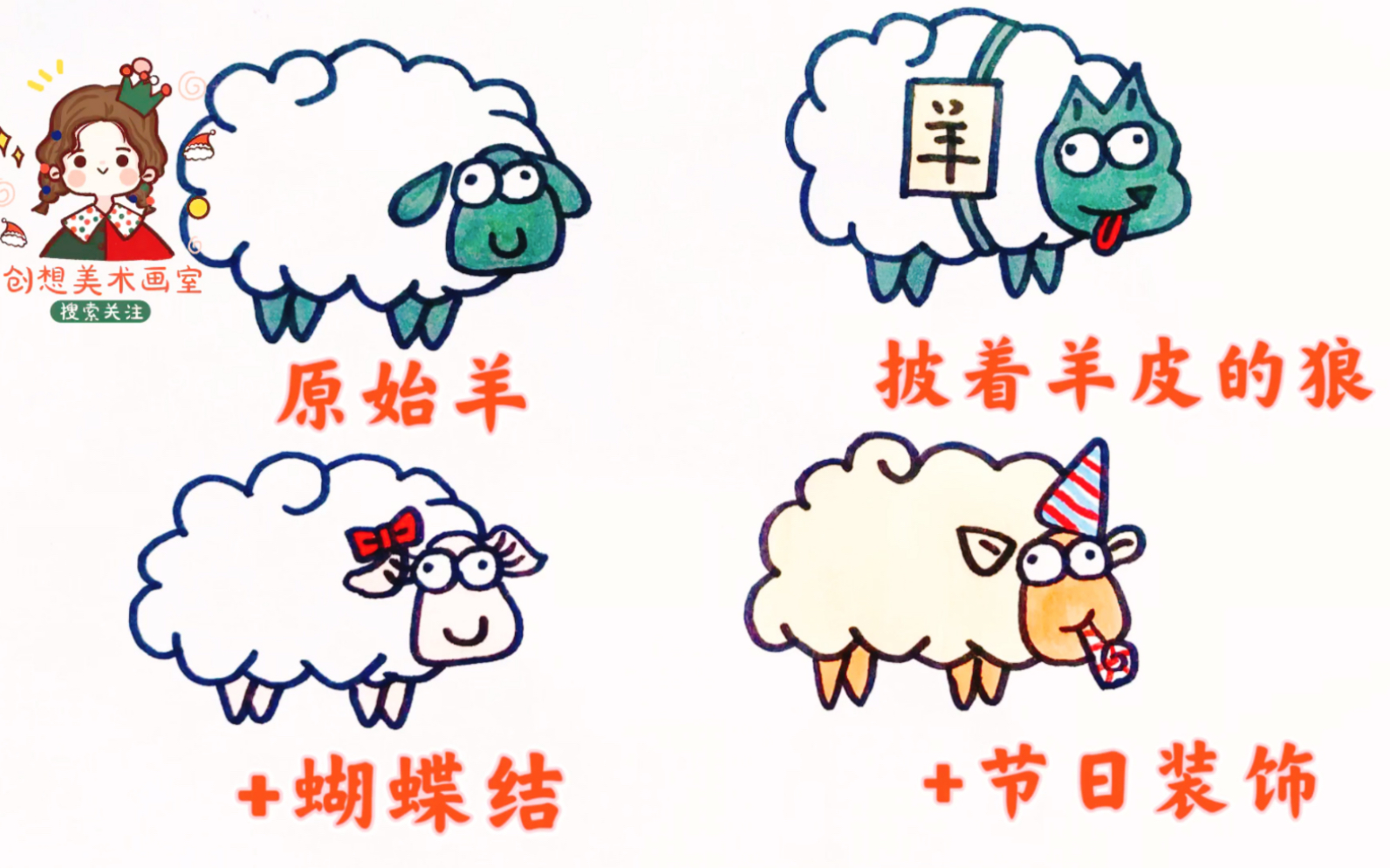 羊了个羊可爱卡通亲子简笔画,1分钟教你学会画小羊,简单易学!