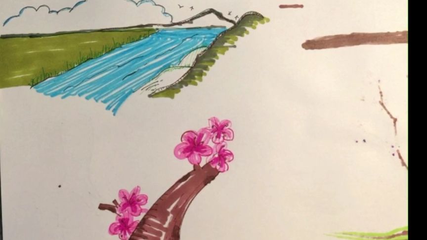 画画教程,儿童简笔画桃花朵朵开,手帐画。