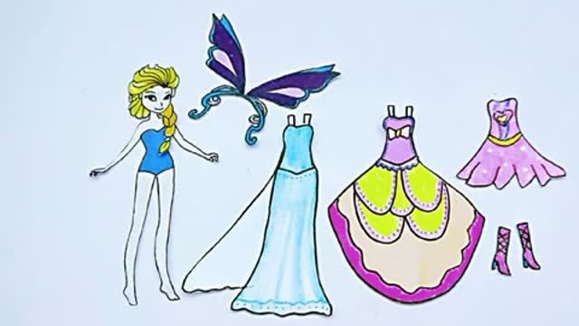 给爱莎公主设计3套服装简笔画,可以换装的.
