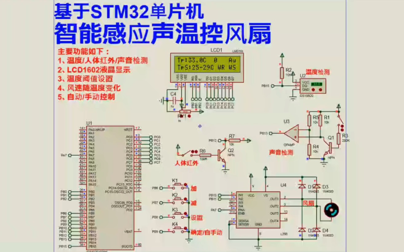 【Proteus仿真】【STM32单片机】智能感应声温控风扇