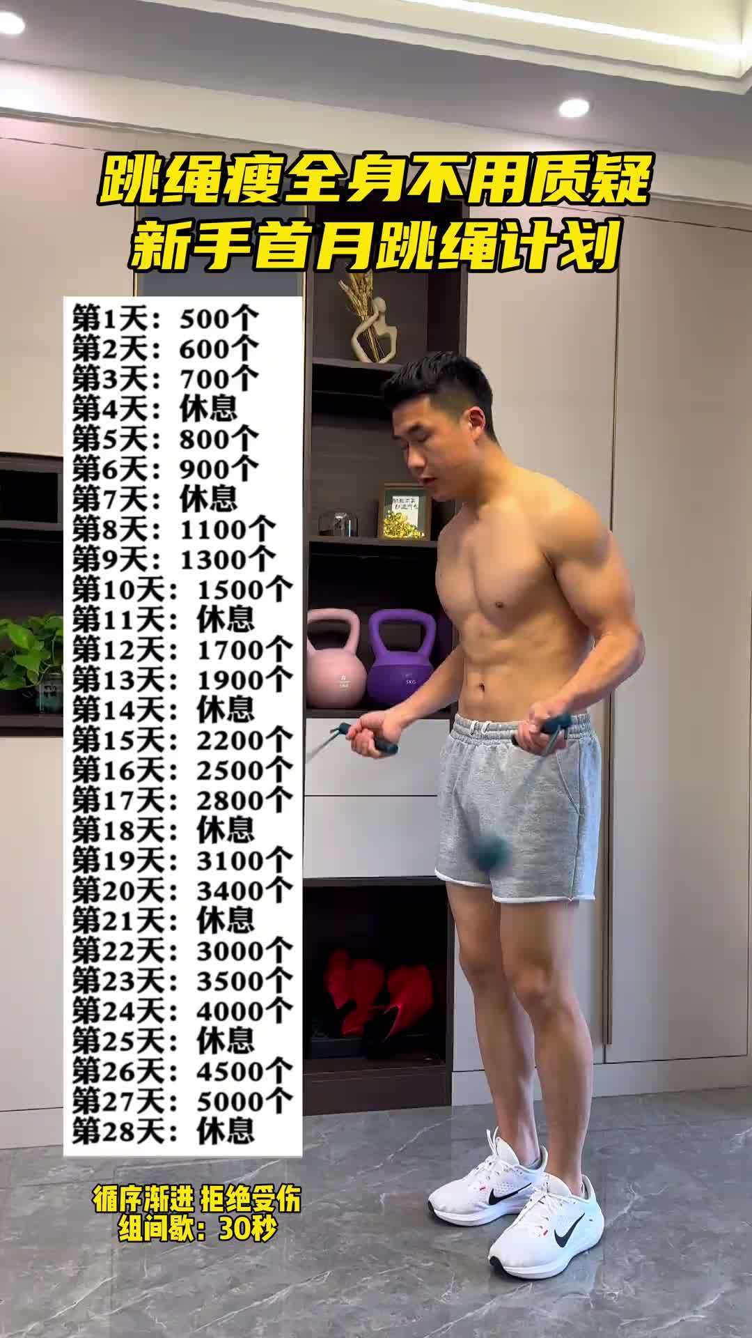 新手跳绳一定要循序渐进,可以按照这个计划练习养成良好运动习惯