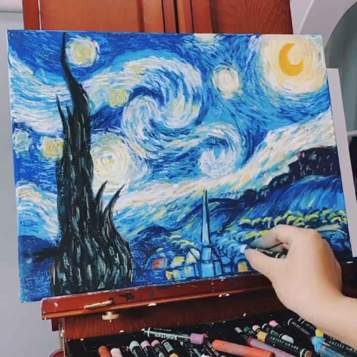 用油画棒再次感受一下梵高的星空,了解背后的故事#油画棒 #梵高 #...