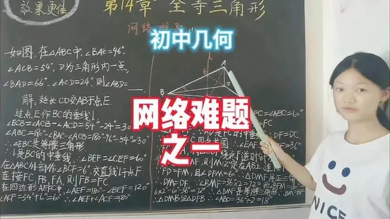 初中几何难题之一:在三角形 ABC 中,BAC=96°