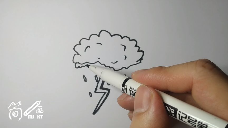 简笔画:(天空)打雷下雨了