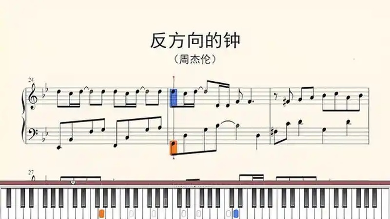 钢琴谱:反方向的钟