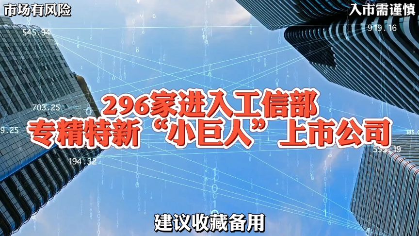 296家专精特新“小巨人”企业名单
