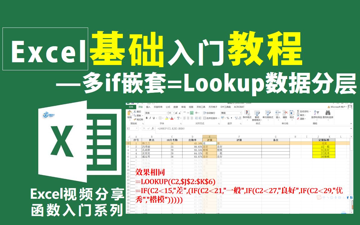 Excel中常用函数-lookup与多层if实现数据分层【信息技术小课堂】