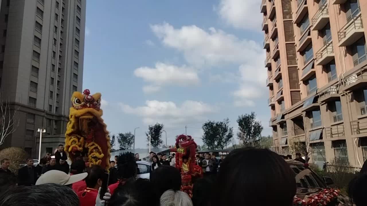小区娶媳妇的,舞狮队表演!