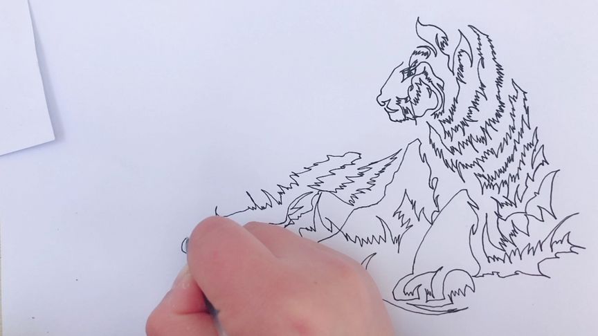 琳一乐绘画教程,一笔画老虎ߐ�简单绘画一学就会,老虎画法