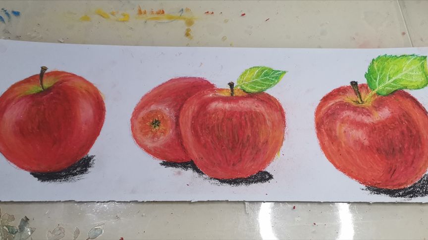 油画棒基础教程,用油画棒画几个苹果,你也来试试吧