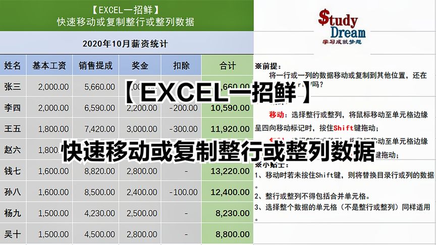 【EXCEL一招鲜】快速移动或复制整行或整列数据