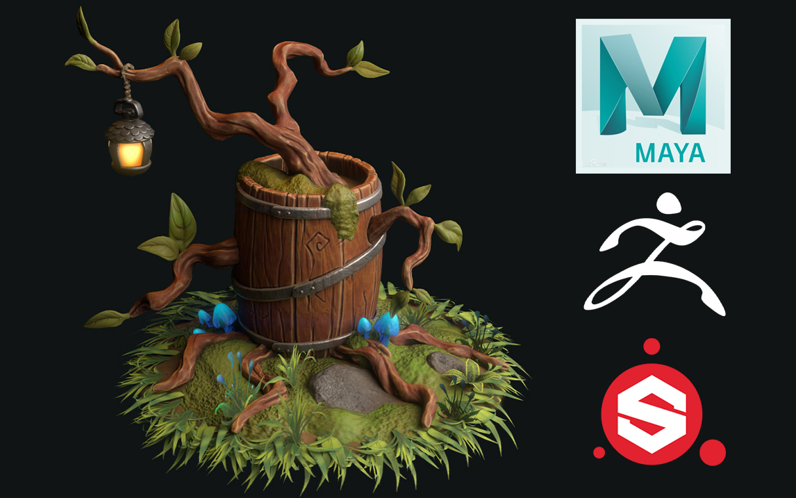 ...zbrush次世代场景制作教学,中模搭建、雕刻高模、拓扑低模、UV拆分...