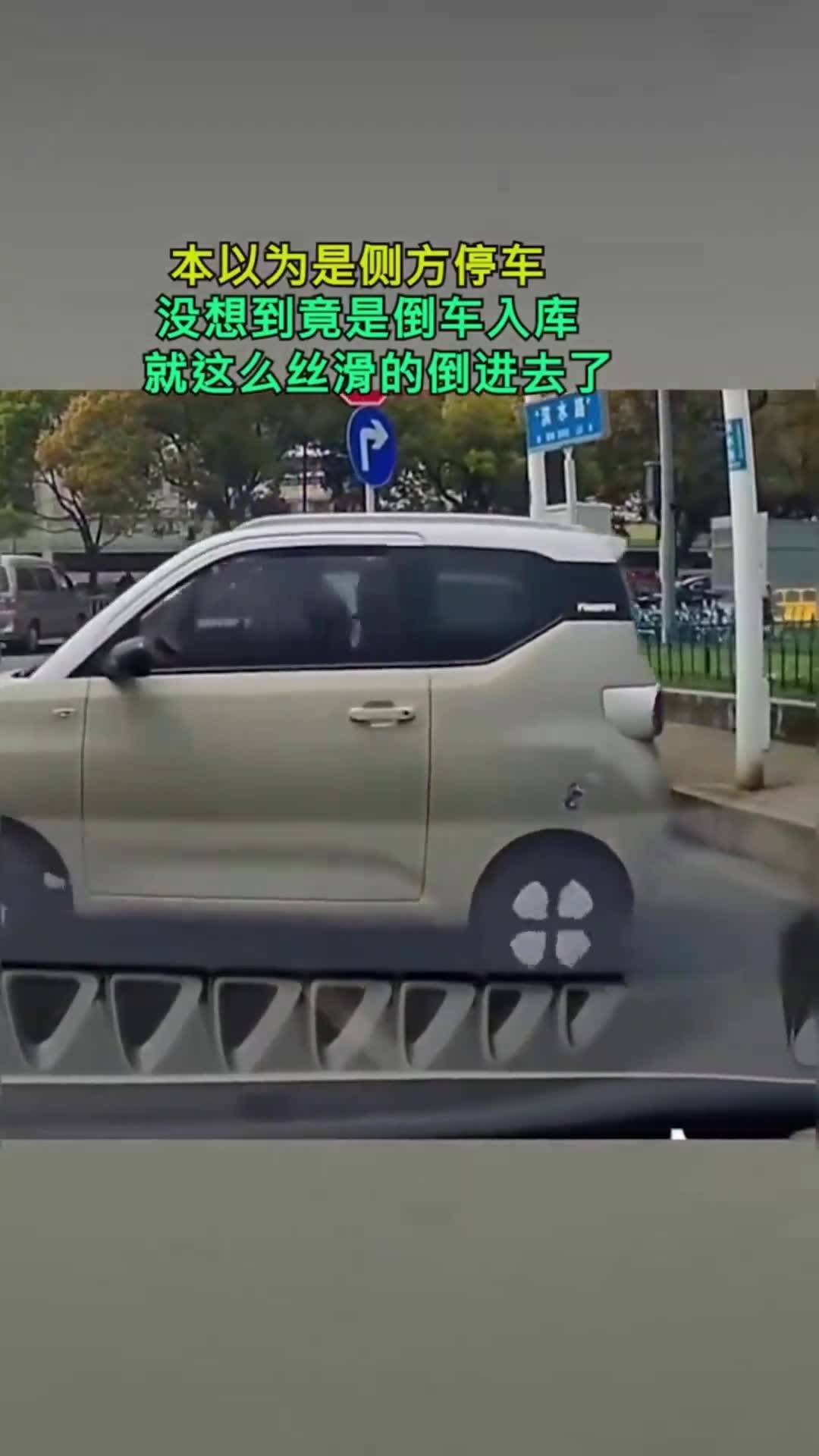 原以为是侧方停车,不料竟是倒车入库,动作流畅自如。