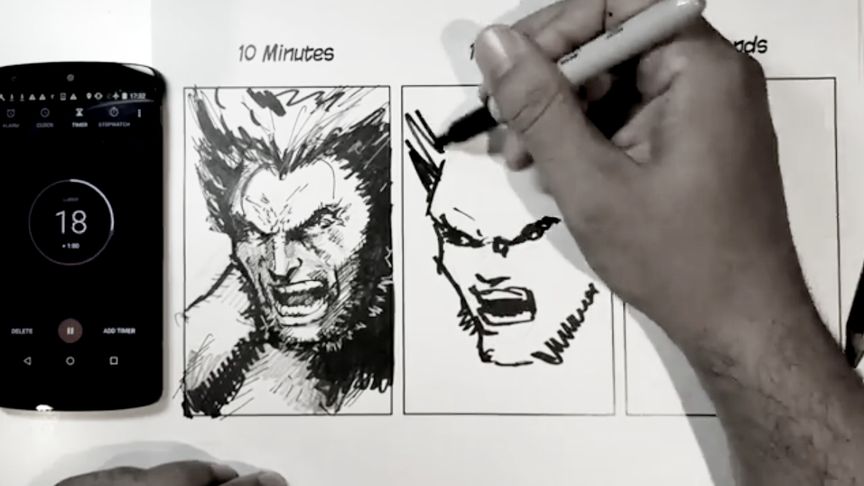 分别用10分钟、1分钟和10秒钟画金刚狼,10秒那个我画半天!