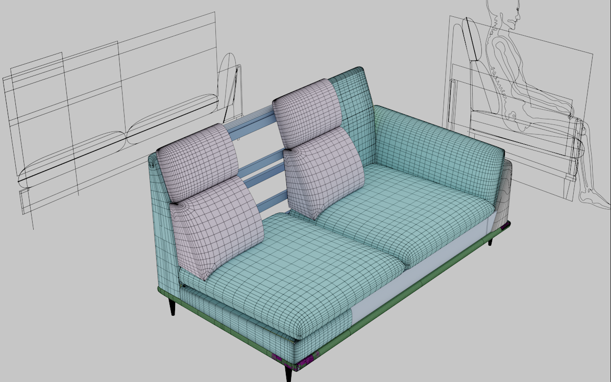 沙发电脑3D放样-坐包-建模