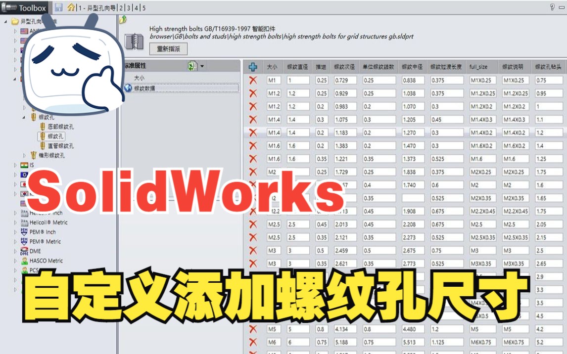 SOLIDWORKS 软件使用技巧—自定义添加螺纹孔尺寸