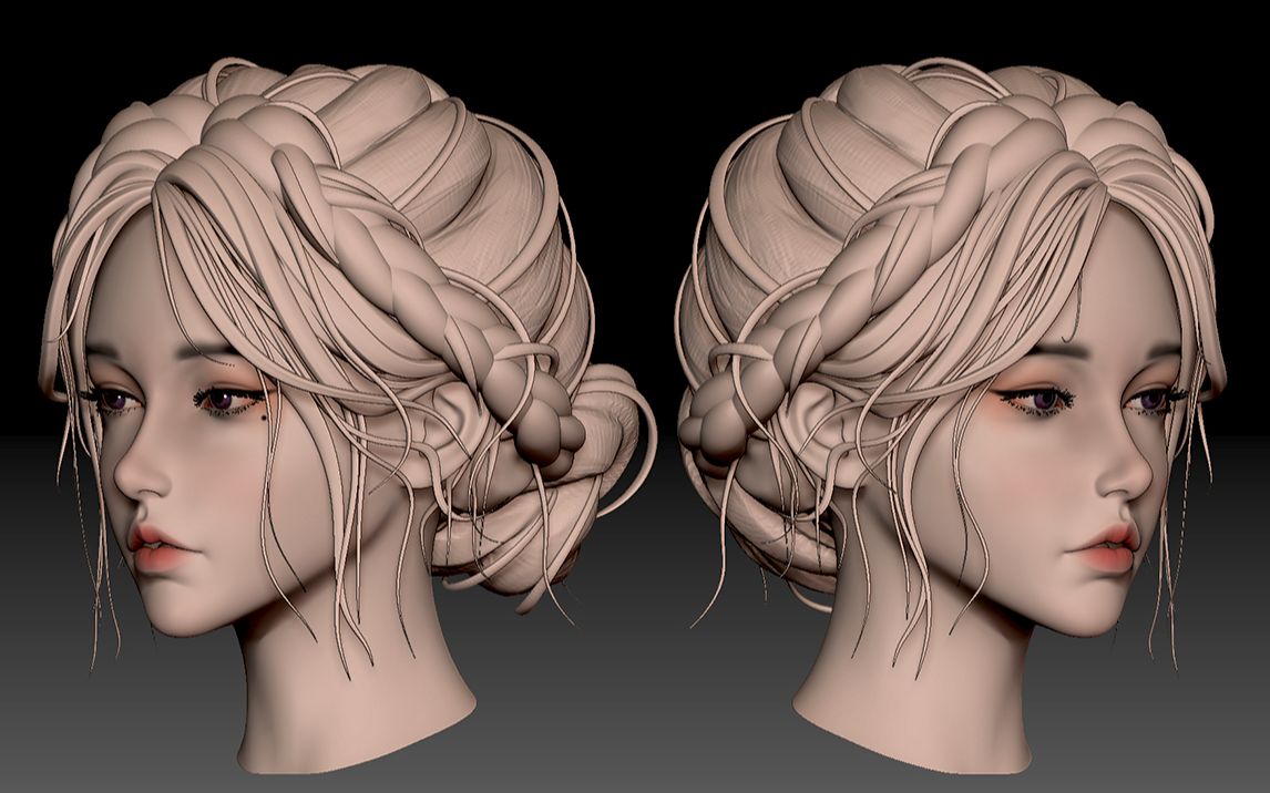 【zbrush人物雕刻】清冷气质美女姐姐模型制作,盘发雕刻技巧,三庭五...