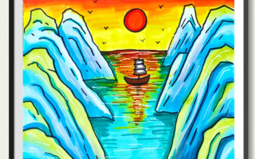 《望天门山》诗配画#简笔画#古诗配画