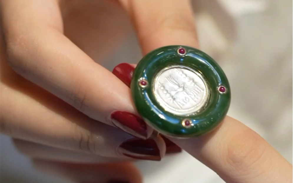 独一无二的古罗马银币玉石戒指,浓浓的异域风情～