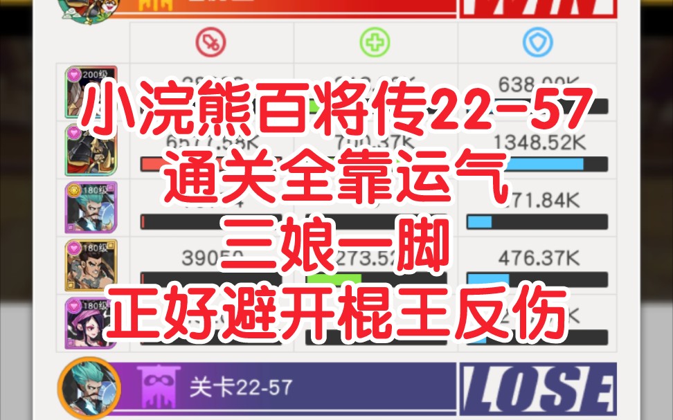 小浣熊百将传22-57通关全靠运气三娘一脚,正好避开棍王反伤