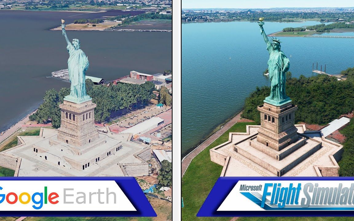 微软飞行模拟器2020与谷歌地图画面对比