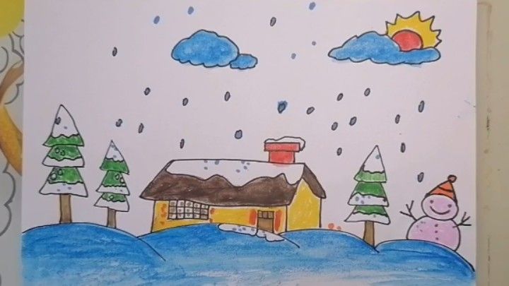 美丽的冬天风景儿童画