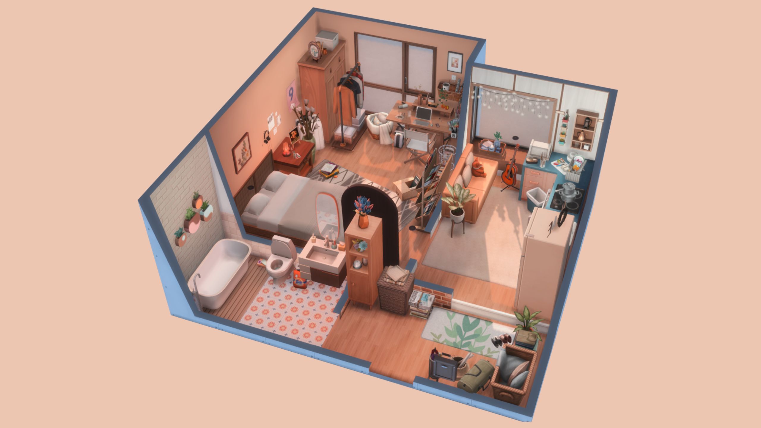 【模拟人生4建房】The Sims 4 样板房#22分享 参考0.gan室内插画//含...