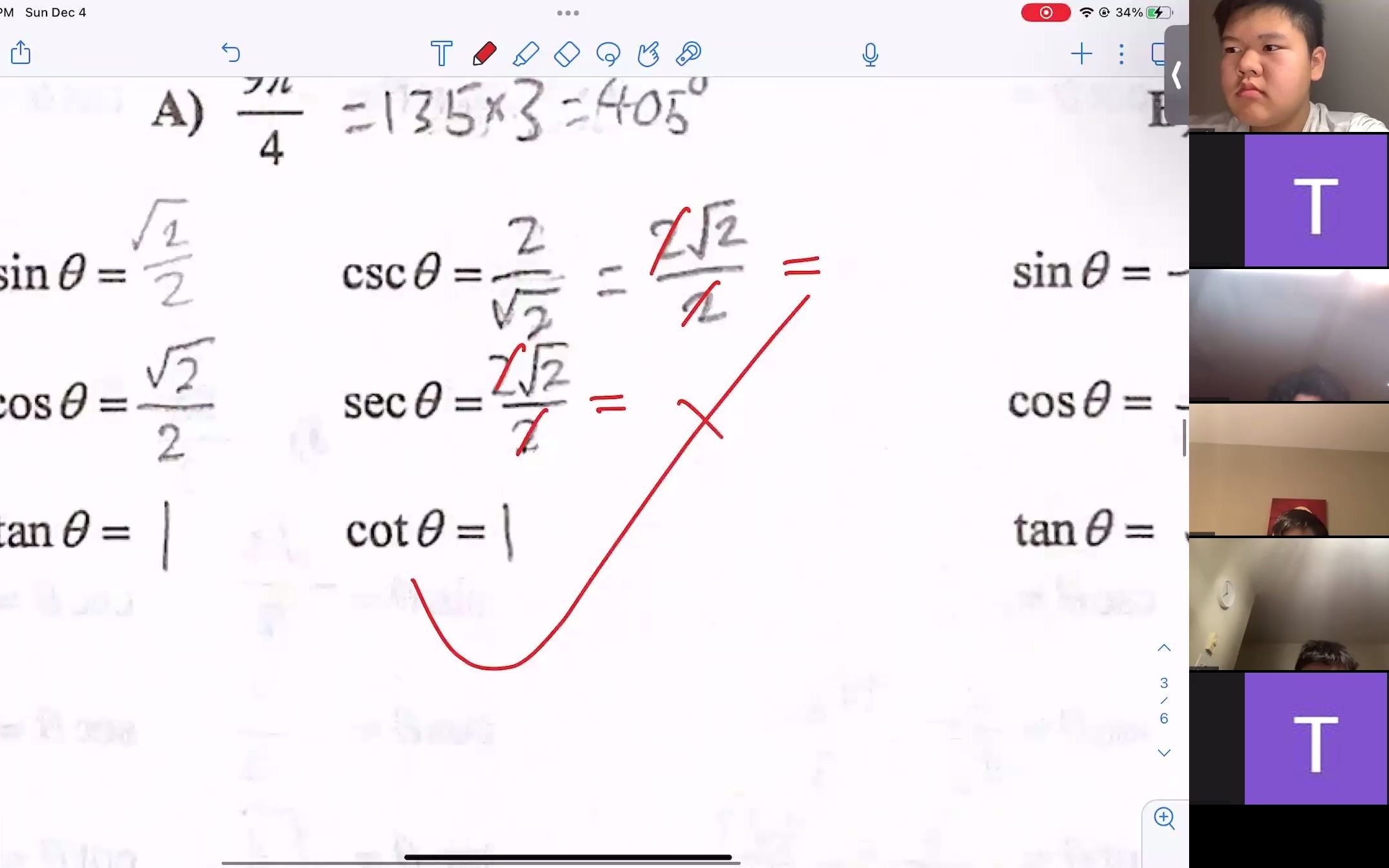 PreCal 11 lesson 13 单位圆三角函数作业