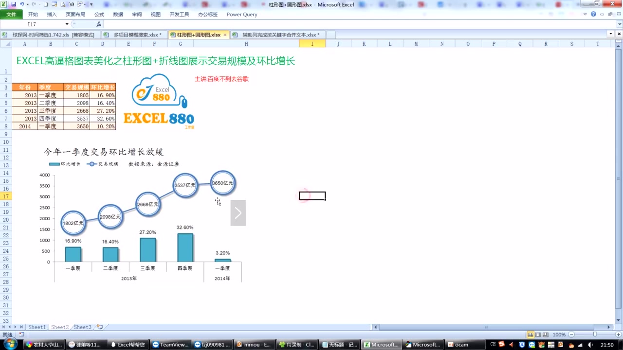 EXCEL高逼格组合图表之柱形图+圆环折线图 小白也能学的会