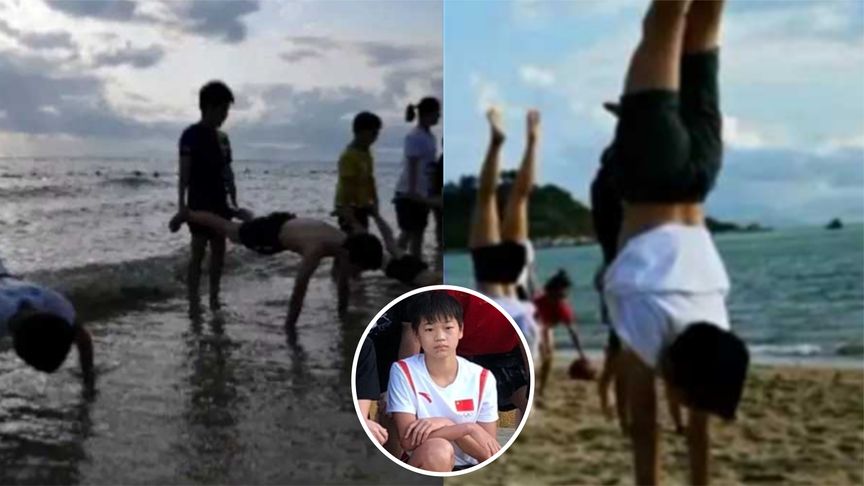 全红婵海边训练太辛苦!6点出操倒立做俯卧撑,被大太阳晒成黑妹