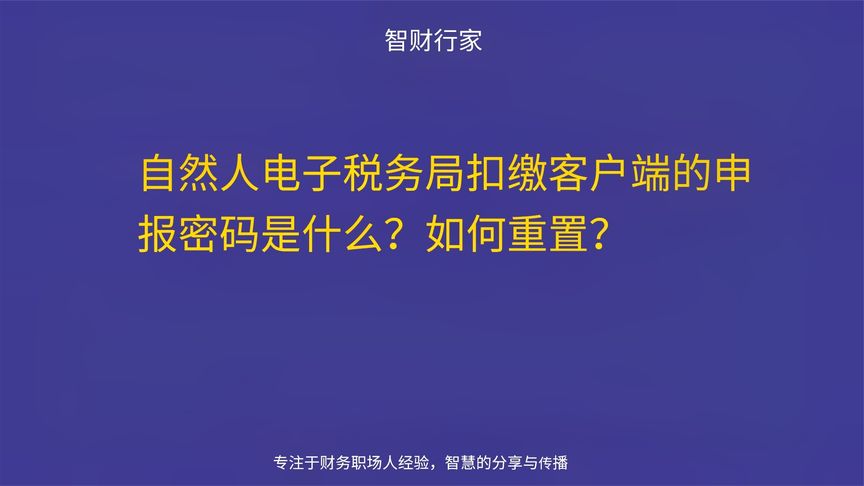 自然人电子税务局扣缴客户端的申报密码是什么?如何重置?